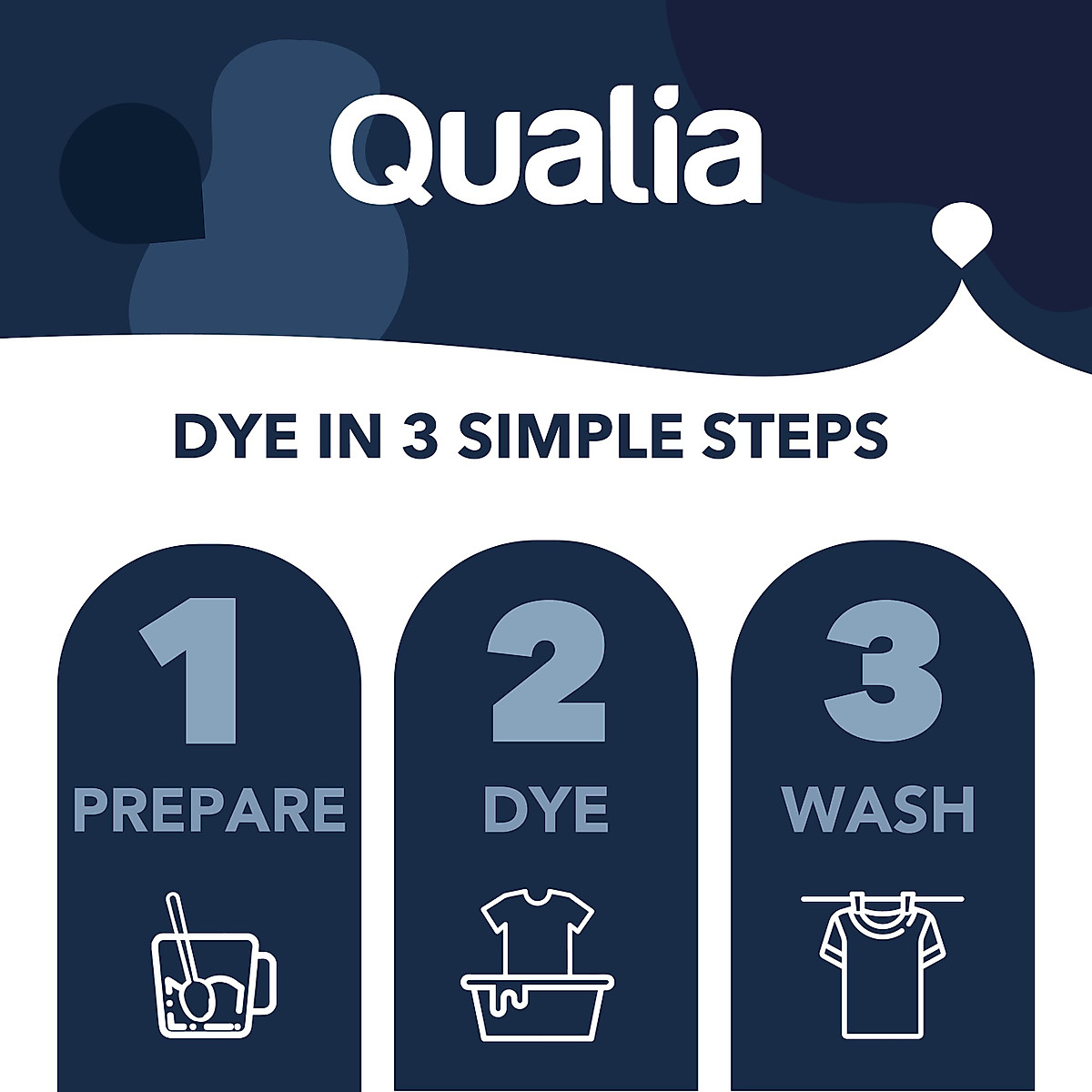 Qualia All Purpose Powder Fabric Dye, Easy to Use Dye for Natural Fabrics: Cotton, Wool, Silk, Wood, & Linen, Ultra Concentrated Colors, Dark Blue, 3 Pack