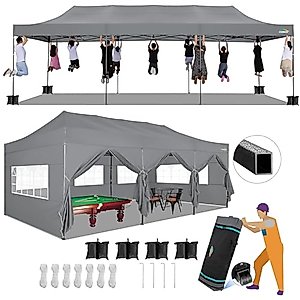 COBIZI 10x30 Pop up Canopy Tent 10x30 Canopy with Sidewalls, Heavy Duty Party Tent Tents for Parties, Foldable UPF 50+ Waterproof Commercial Easy up Canopy with Roller Bag, Grey(Windproof Upgraded)