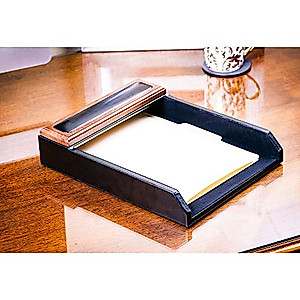 Dacasso Leather Desktop Tray Luxury Letter Holder & Paper Desk-Office Organization, 13.62in x 10.62in x 2.50in, Black