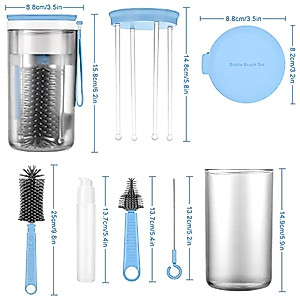 welltop Travel Bottle Cleaner Kit, Portable Baby Bottle Brush Set with Silicone Bottle Cleaning Brush, Built-in Bottle Drying Rack, Nipple Brush, Straw Brush, Bottle Soap Dispenser for Travel Home