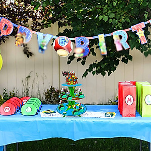 Super Brother Cupcake Stand Video Games Birthday Theme Party Supplies for Kids Birthday Cake Cupcake Decoration 3 Tier Cardboard Service Trays