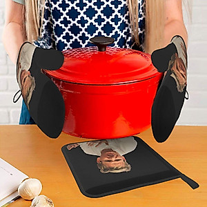 Kousaka Gordo-N Rams-Ay Oven Mitts and Potholders Heat Resistant with Cotton Neoprene Silicone Non-Slip Kitchen Set for BBQ Cooking Baking Grilling