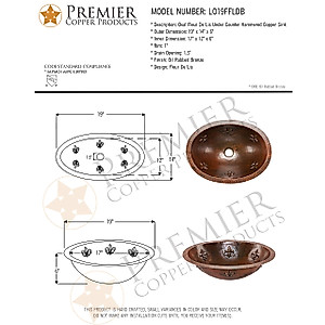 Premier Copper Products LO19FFLDB 19-Inch Oval Fleur De Lis Under Mount Hammered Copper Sink, Oil Rubbed Bronze