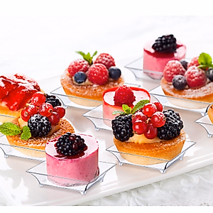 300 Pcs 1 oz Mini Dessert Plates Square Plastic Salad Plate Disposable Clear Plates for Tasting Exquisite Party Serving Trays for Appetizers Chocolates Ice Cream Fruit and More, 2.4 x 2.4 Inch