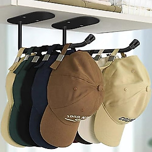 2 Pack Hat Organizer Hat Rack for Baseball Caps Wall Mount, Tumbler Lid Organizer, Kitchen Utility Hooks under Cabinet, Hat Hanger Cup Lid Holder Self Adhesive No Drilling for Door Closet Wall