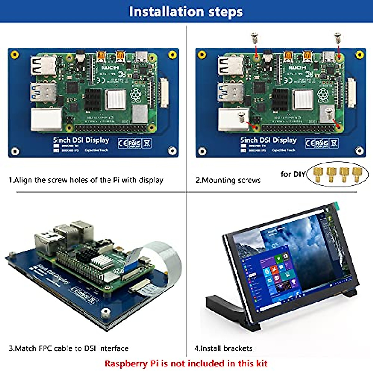 CUQI 5 Inch Raspberry Pi Touchscreen, 800 × 480 DSI Mini HDMI Display, Raspberry Pi Screen with Stand Driver Free for Raspberry Pi4/3/2/Zero/B/B+, Win11/10/8/7