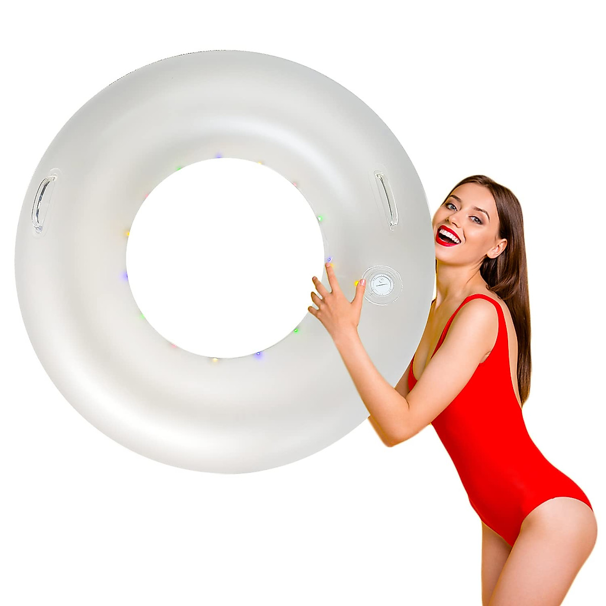 ZHUYNXIR LED Inflatable Pool Float for Adult, Adult Pool Float Tube, LED Pool Swim Ring, Water Fun Large Blow Up Summer Beach Swimming Raft (Dia: 105cm)