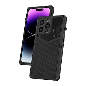 DGYSG Luxury Carbon Fiber with Aluminum Case for iPhone 14 Pro Max 6.7", Military Shockproof Protective Armor Phone Cover with Screen Protector Full Body Heavy Duty Drop Protection for Men Black
