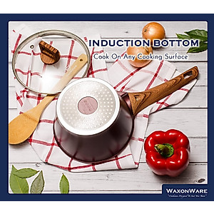WaxonWare Non Stick Saucepan & Wok Pot, Induction Compatible & Marbellous Coating (A 100% PFOA Free Coating Made In Germany) - For Sauces, Soups, Pasta & Rice (2.2 Quart Saucepan)