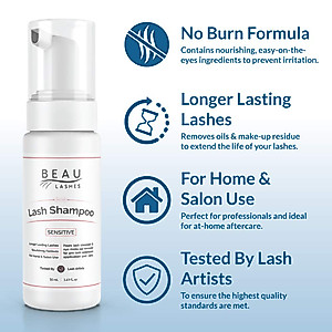 Korean Eyelash Extension Foam Cleanser Shampoo & Brush (50ml) - Oil Free Sensitive Paraben & Sulfate Free Eyelid/Lash Foaming Wash Cleaner To Remove Makeup & Mascara - Ideal For Salons And Home Care