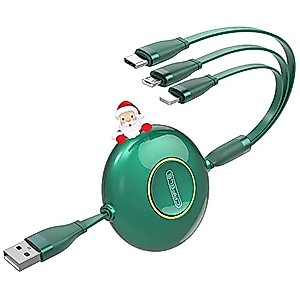 CAFELE [2023 Upgraded] Multi Charging Cable, [No Tangled] Retractable Phone Charger Cord with USB C/Micro USB/I Port for Phones and Tablets,3A,3.3FT,Compact for Car/Travel