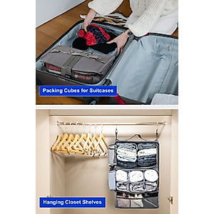 ELEZAY Hanging Packing Cubes Portable Closet 3-Shelf Travel Collapsible Compression Garment Organizer for Carry-on Luggage Suitcase Space Saver Bag XX-Large_No Side Pockets, Gray