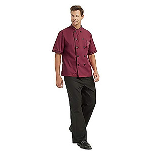 TOPTIE 2 Pack Unisex Short Sleeve Chef Coat Jacket, Royal Blue/Red