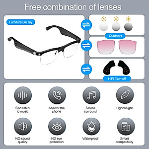 CatXQ Smart Bluetooth Audio Glasses | 2in1 Photochromic Sunglasses & Blue Light Filtering Lenses | HiFi Earmuff | Gradient Pink Sunglasses Lenses for Men Women [Optional Replacement Lens]