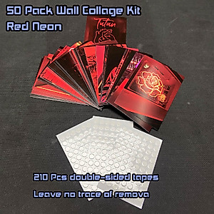Yamiuza 50 Pack Wall Collage Kit,Colorful Aesthetic Photo Collages, 4"x 6" Postcards Sets Wall Photo Collage (Red Neon)