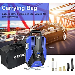 Akface Tire Inflator Portable Air Compressor 150 PSI, 12V DC Air Pump with Carring bag - w/LED Light- Auto Shut Off Feature, Air Pump for Car,Bike,Balloon, Blue