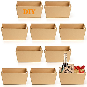 DEAYOU 10 Pack Kraft Basket With Handle, 5 LB Brown Paper Basket Holder for Wine Gift, DIY, Food, Snacks, Crafts