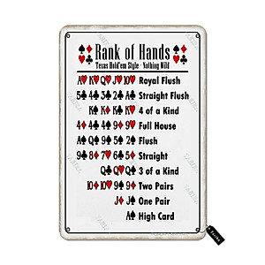 Poker Rank of Hands Vintage Look 20X30 cm Iron Decoration Art Sign for Home Kitchen Bathroom Farm Garden Garage Inspirational Quotes Wall Decor
