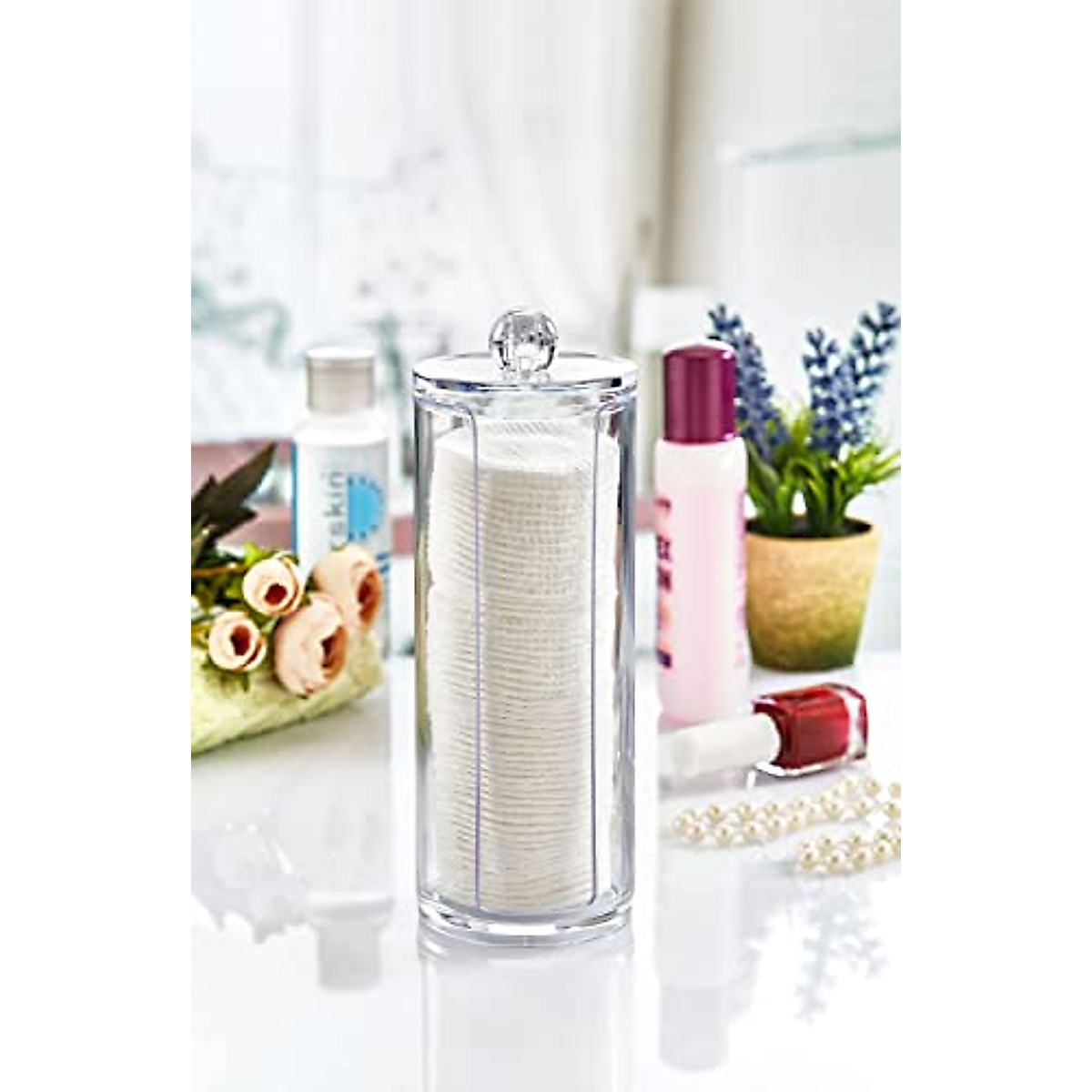 Boxup Canister Set Organizer with Bathroom Jars Canisters for Cotton Ball Swab Pad Storage Dispenzer Set of 3