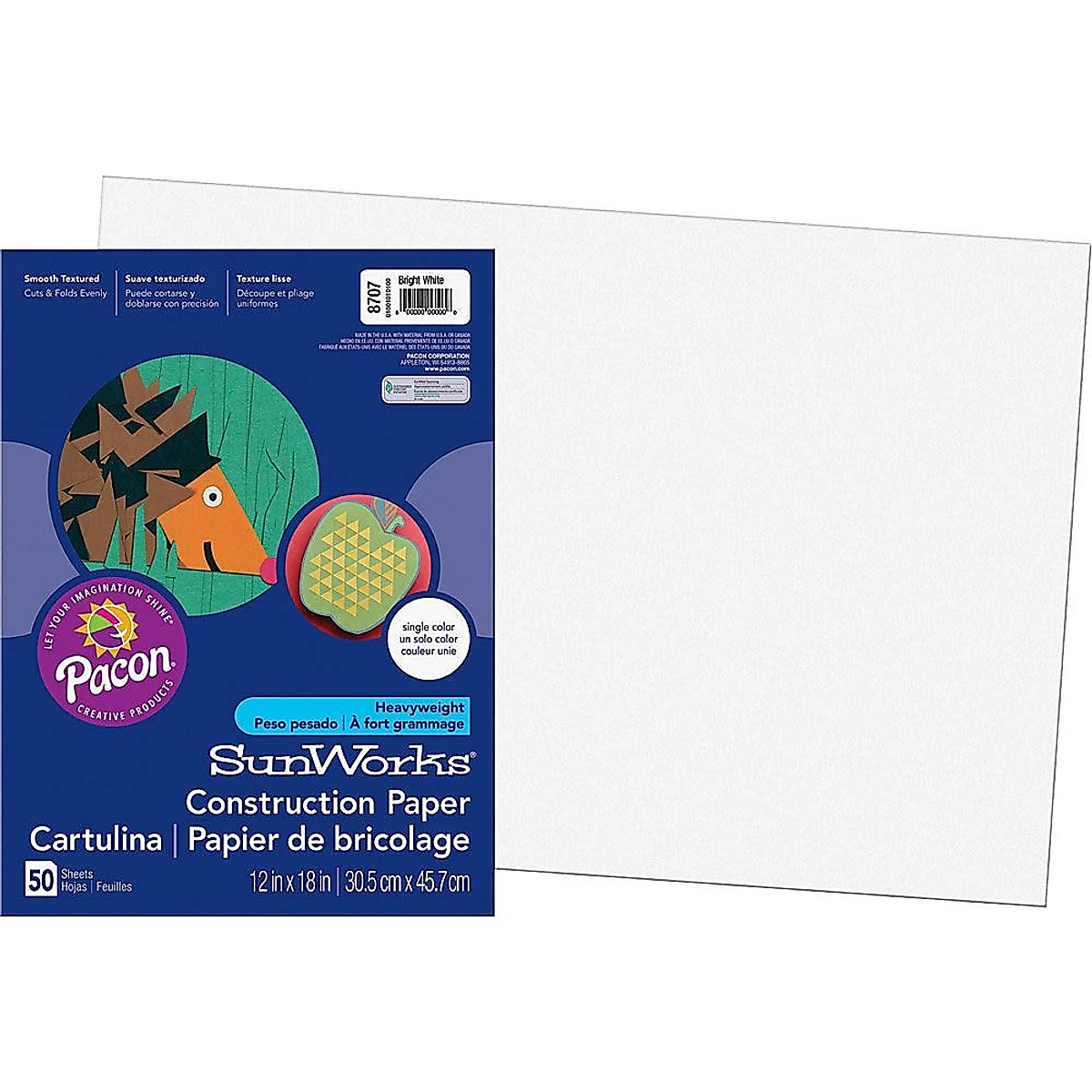 SunWorks® Construction Paper, 12" x 18", White, Pack Of 50