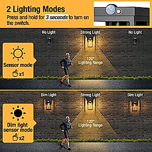 [2 Pack] Solar Wall Lights Outdoor Motion sensor, Wireless Solar Porch Lights with 2 Modes & Waterproof, Dusk to Dawn LED Outdoor Solar Lights for House, Exterior Front Porch Patio Fence Security Lamp