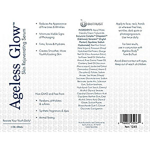 BioTrust Ageless Glow Anti Aging Moisturizer, Skin Brightening Serum with Vitamin C and Hyaluronic Acid, Plant-Based, Naturally Derived Facial Serum (1 fl oz.)