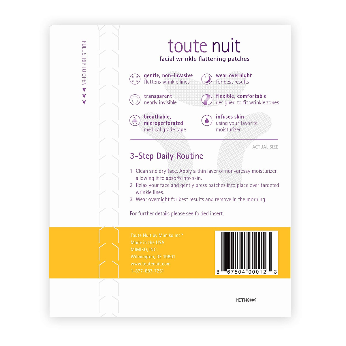 Toute Nuit Facial Wrinkle Patches, Face Tape, Curve, Fine Lines Around Eyes and Mouth, 48 Patches