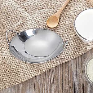 Operitacx Stainless Steel Woks Stir Fry Pans Non-stick Frying Pan Flat Bottom Chinese Wok Hot Pot with Double Handle Kitchen Cookware for Induction Gas Stove 8in