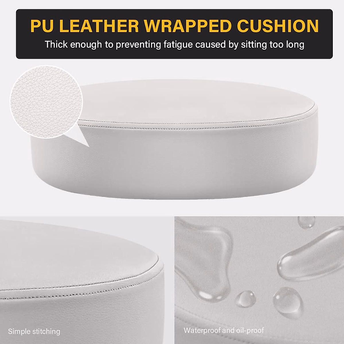 WKWKER Heavy Duty Rolling Stool with Wheels Hydraulic Swivel Adjustable Rolling Stool Ergonomic Thick Leather Seat Stool Chair for Kitchen Drafting Lab Office Salon Message Stool – White