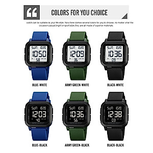 Forrader Mens Sport Digital Watches, Waterproof Outdoor Sport Watch with LED Backlight/Alarm/Countdown Timer/Dual Time/Stopwatch/12/24H Wrist Watches for Men Women Teenager, White/Green, strap