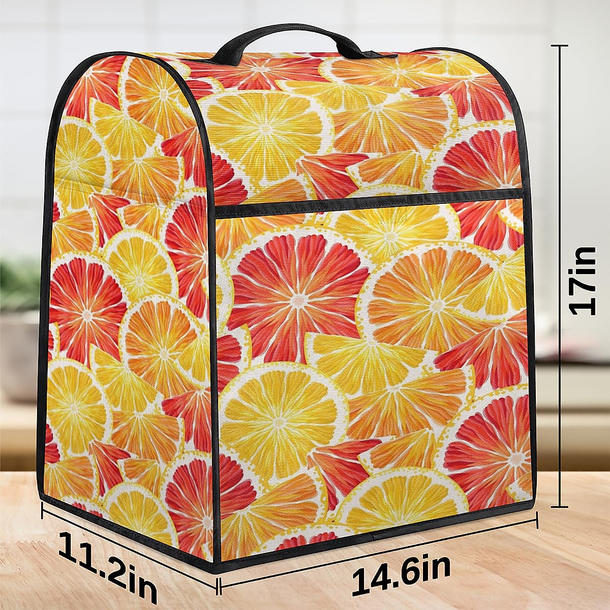 Citrus Slice Realistic Mixer Cover Dustproof Yellow Orange Stand Mixer Covers Compatible with 6/7/8 Quart Kitchen Mixer, 4 Pockets for Mixer Accessories