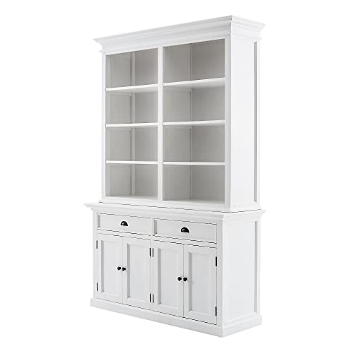 NovaSolo Halifax Mahogany Solid Wood Buffet Hutch Unit with 8 Shelves in White