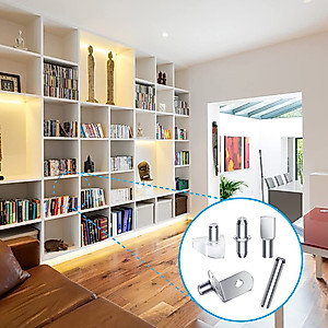 SEANSDA 150PCS Shelf Pegs for Shelves, 5 Styles Shelf Pins, Kitchen Cabinet Shelf Pegs, Metal Shelf Support Pegs, Nickel Plated Shelf Holders Pegs, Shelf Clips for Wood Shelving Bookshelf (5mm & 6mm)