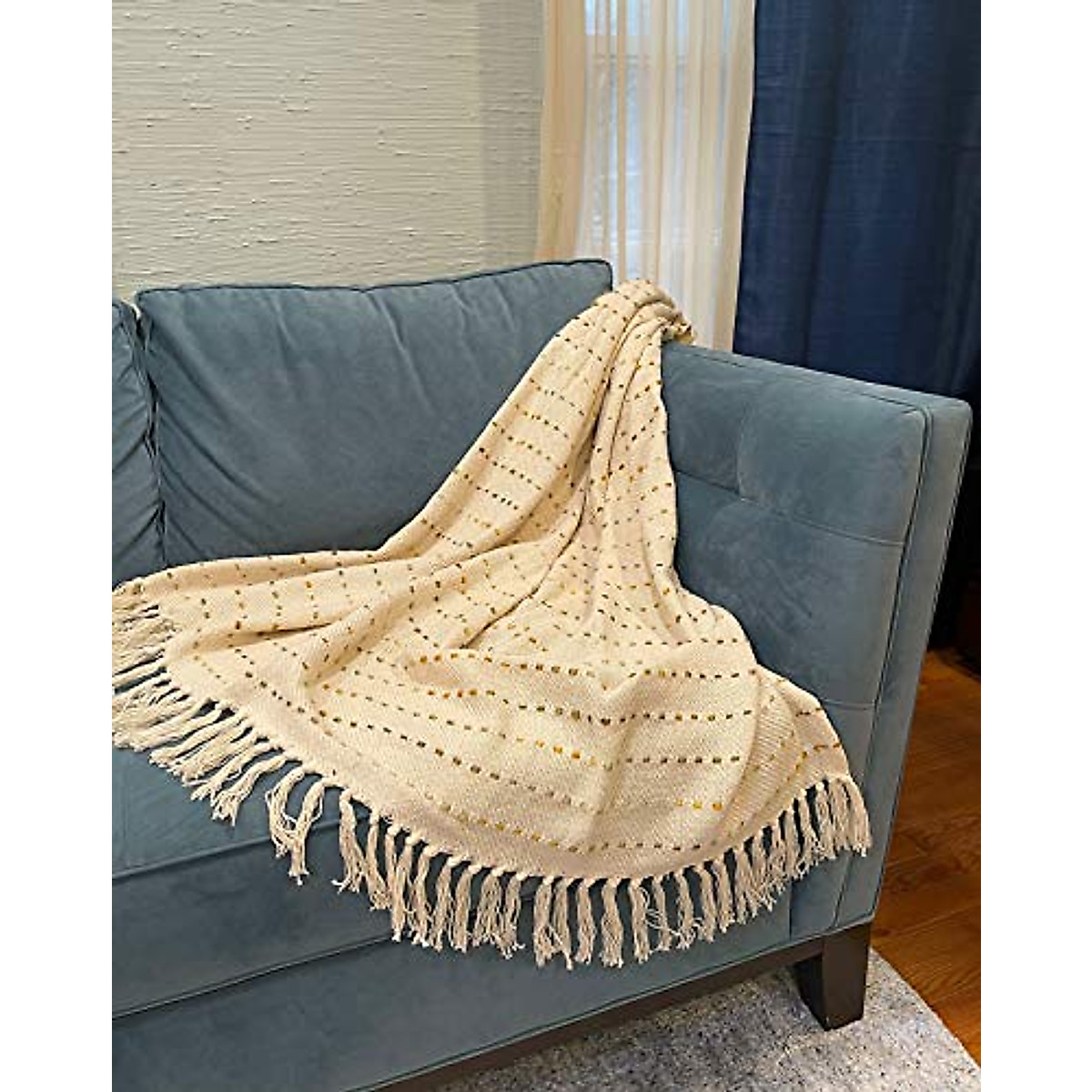 LR Home Soft Luxury Handmade Boho Striped Throw Blanket with Fringe 50" x 60"