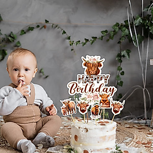 Tanlade 25 Pcs Highland Cow Cake Topper and Highland Cow Cupcake Topper, Highland Cow Birthday Decorations Highland Cattle Cake Decorations for Farm Animal Zoo Boy Girl Birthday Party Decor