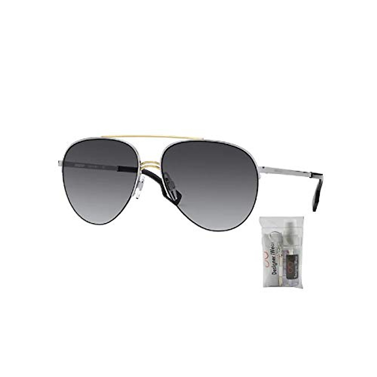 BURBERRY BE3113 Ferry 13038G Silver/Gold/Gradient Grey Pilot Sunglasses for Women + BUNDLE with Designer iWear Complimentary Care Kit