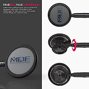 MDF Acoustica Lightweight Stethoscope for Doctors, Nurses, Students, Home Health Use, Adult, Dual Head, Black Tube, Black Chestpiece-Headset, MDF747XPBO