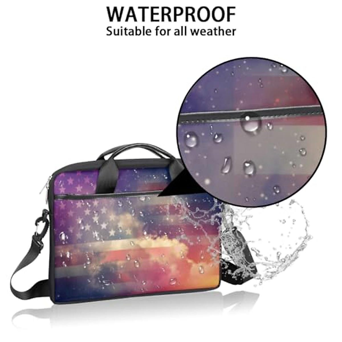 American Flag Night Sky Laptop Computer Bag Waterproof Shoulder Messenger Bag 13-15 inch Durable Laptop Tote Bag with Shoulder Strap Handle Lightweight Crossbody Briefcase