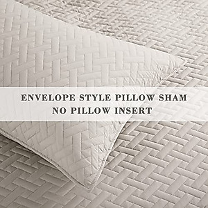 Exclusivo Mezcla 3-Piece Queen Size Quilt Set with Pillow Shams, Basket Quilted Bedspread/Coverlet/Bed Cover(96x90 Inches, Bone) -Soft, Lightweight and Reversible