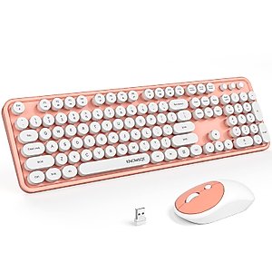 KNOWSQT Wireless Keyboard and Mouse Combo - Orange-White Full-Sized 2.4 GHz 104 Keys Typewriter Keyboard, Flexible Round Keycap and Optical Mouse for Windows, Computer, PC, Laptop, Desktop, Mac