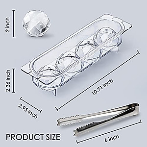 Combler Ice Molds, Ice Cube Tray for Freezer, 2 Inch Large Ice Cube Molds for Cocktails Whiskey Bourbon, Diamond Ice Ball Maker Mold, Round Ice Cube Mold Set of 2, With Tong & Storage Bag Gifts