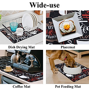 SHACOS Coffee Mat 2pcs 12x19 Coffee Bar Mat Absorbent Non Slip Coffee Mat for Countertops Coffee Bar Accessories Coffee Dish Drying Mat for Coffee Station Waterproof, Black
