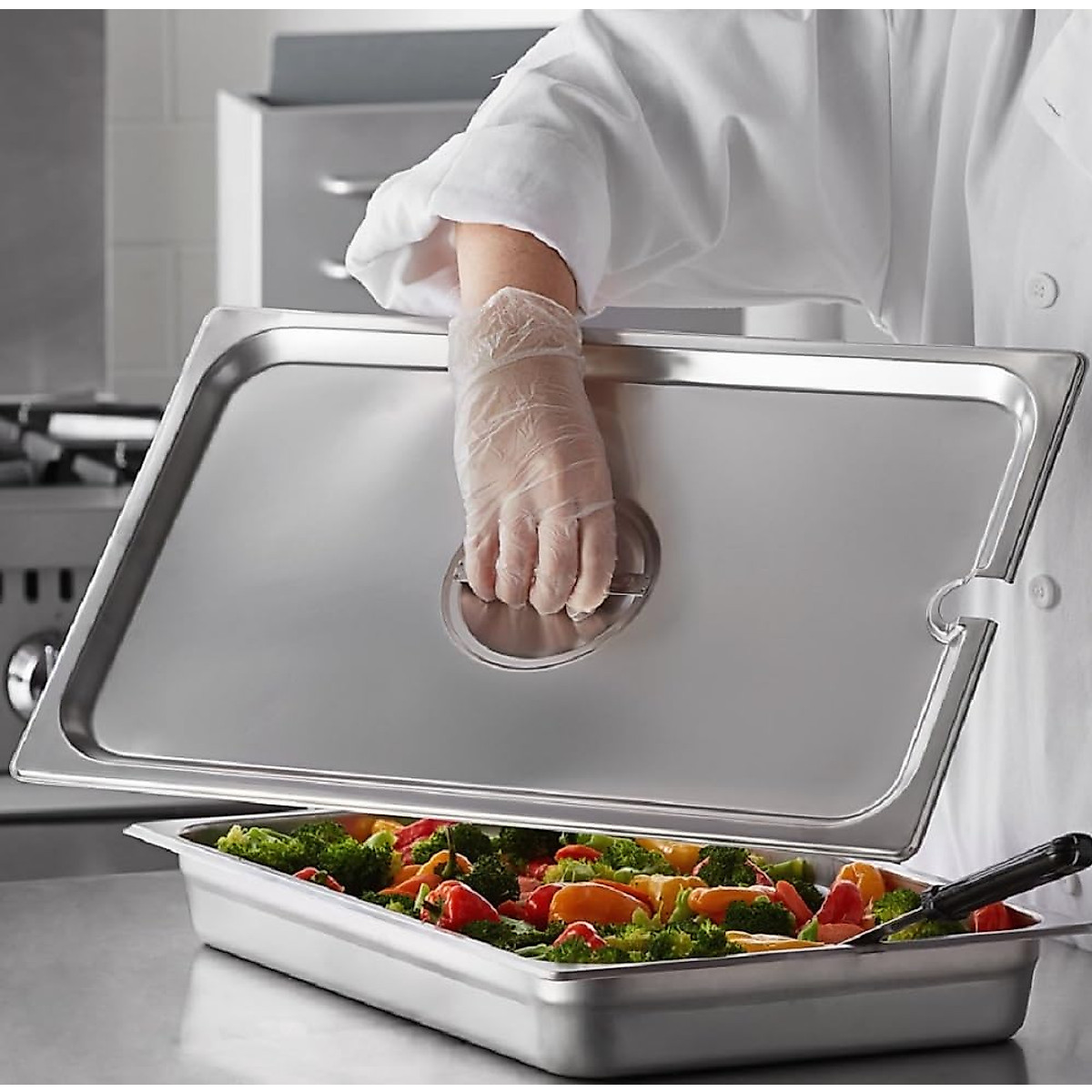 Soro Essentials- Full Size Stainless Steel Notched Steam Table Pan Cover with Handle- Fits Full Size Steam Table Pan Hotel Pan Cover Commercial Food Pan Lid for Steam Table Food Pan Buffet Pan