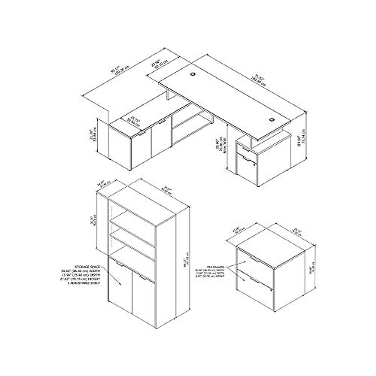 Bush Business Furniture Jamestown 72W L Shaped Desk with Lateral File Cabinet and 5 Shelf Bookcase