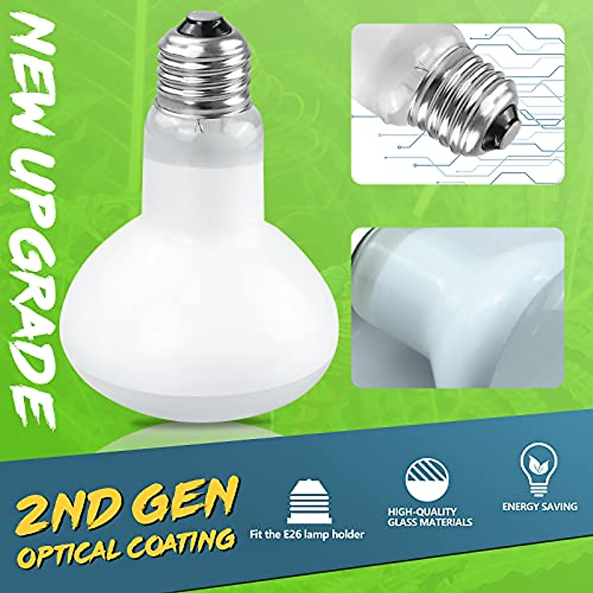 LUCKY HERP Reptile Heat Lamp - 100W (2nd Gen) Heat Lamp Bulbs for Reptiles 2 Pack, Amphibians Basking Heat Lamp Bulbs, UVA Daylight Basking Light for Reptiles, Bearded Dragon, Lizard, Turtle, Chicken