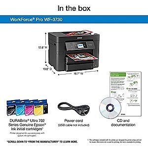 Epson WorkForce Pro WF-3730 All-in-One Wireless Color Printer with Copier, Scanner, Fax and Wi-Fi Direct,Black,10-1/2 x 7-1/2 x 6-1/2 in