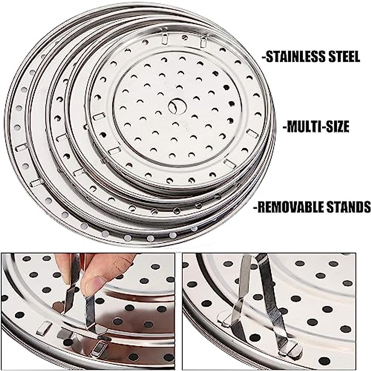 Yesland 5 Sizes 304 Stainless Steel Steamer Rack, Pressure Cooker Canner Rack & Cooling Rack with Detachable Legs, Round Pot Steaming Tray for Baking Cooking Steaming(7'' 7.5'' 8.5'' 9.25'' 10'')