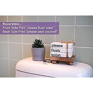 Farmhouse Mini Bathroom Sign Decor Funny Wooden Book Stack for Bathroom Tray Decor Bathroom Shelf Sitter 2 Signs in 1 Reversible Mini Book Set of 3 for Restroom Decor Bathroom Wooden Rustic Sign