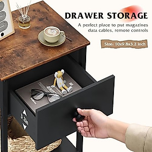 WLIVE Nightstand, Bedside Table with Adjustable Wooden Drawer, 2-Tier Night Stands for Couch, Bed, Sofa, End Table Side Table for Bedroom, Living Room, Black (1 Pack)