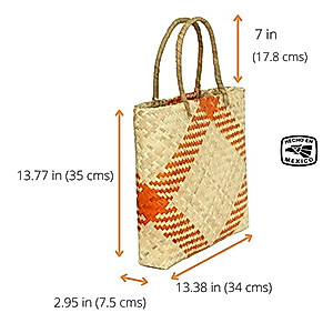 MAYANSHUL Mexican handbag Palm Leaf for Women | Handcrafted by Mexican Artisan | Summer Beach Tote Bag |100% Ecological | Beige and Orange color | Lightweight